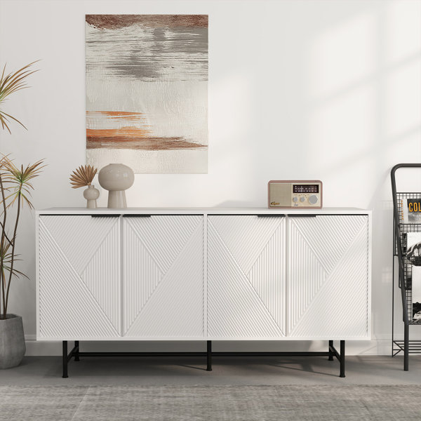 Ebern Designs 57" Carved Design 4-Door Sideboard Buffet With Storage, Modern Accent Kitchen ...